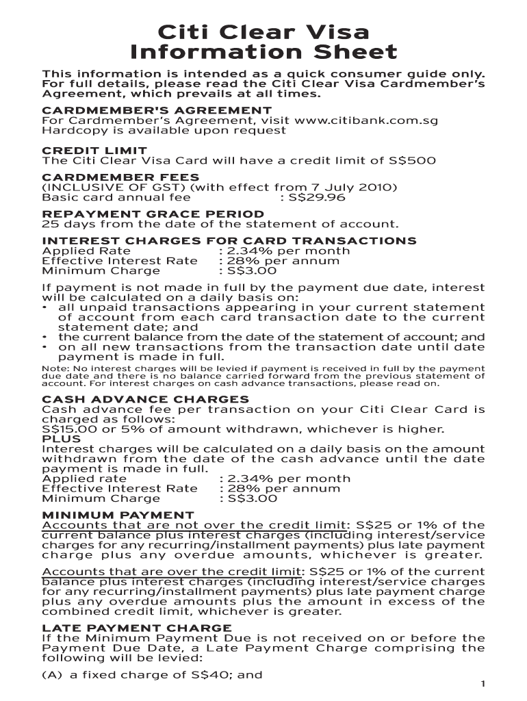 Fillable Online Citi Clear Visa Fax Email Print - pdfFiller