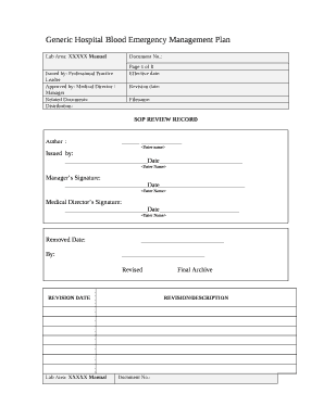 Generic Hospital Blood Emergency Management Plan Doc Template | pdfFiller