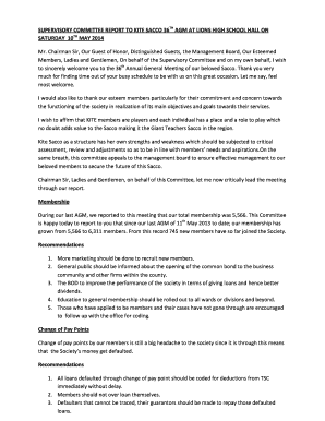Fillable Online SUPERVISORY COMMITTEE REPORT TO KITE SACCO 36TH AGM AT ...