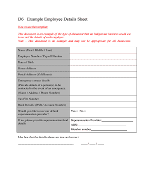 Fillable Online D6 Example Employee Details Sheet Fax Email Print ...