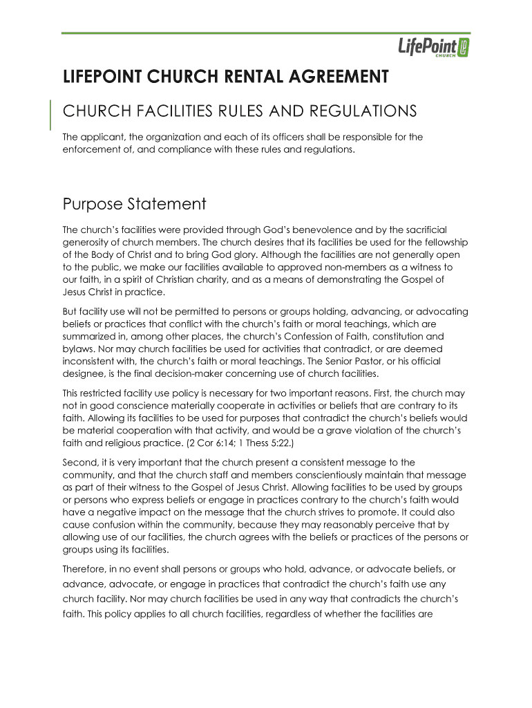 Fillable Online LIFEPOINT CHURCH RENTAL AGREEMENT Fax Email Print ...