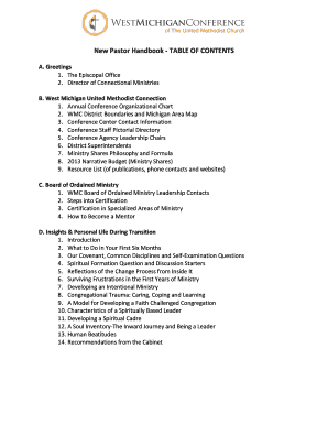 Fillable Online New Pastor Handbook - TABLE OF CONTENTS Fax Email Print ...