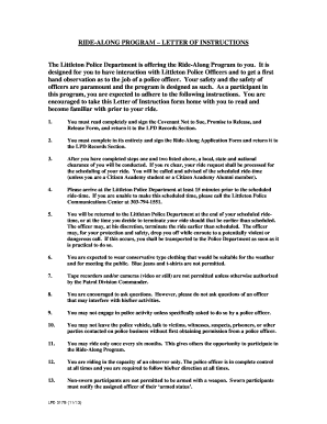 Fillable Online RIDE-ALONG PROGRAM LETTER OF INSTRUCTIONS Fax Email ...