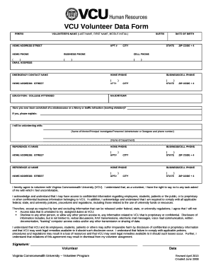 VCU Volunteer Data - hr vcu Doc Template | pdfFiller
