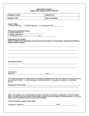 Verbal Warning ( ) Written Warning( ) Suspension from Doc Template ...