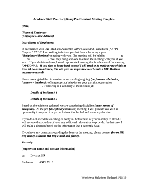 Academic Staff Pre-Disciplinary/Pre-Dismissal Meeting Template Doc ...