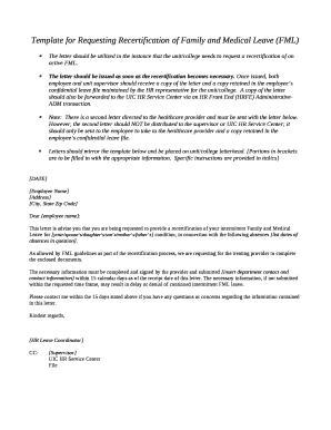 Template for Requesting Recertification of Family and Medical Leave (FML) Doc Template | pdfFiller
