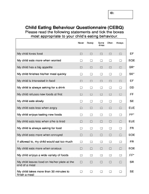 Fillable Online Child Eating Behaviour Questionnaire (CEBQ) Fax Email ...