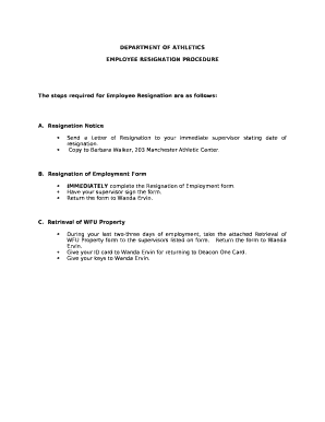 EMPLOYEE RESIGNATION PROCEDURE Doc Template | pdfFiller