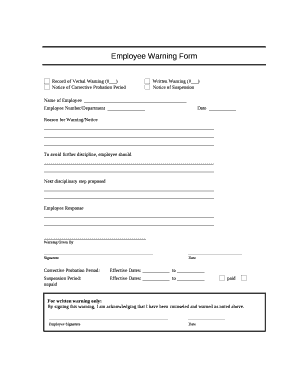 Record of Verbal Warning (#)Written Warning (#) Doc Template | pdfFiller