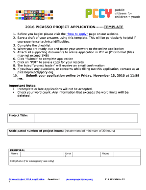 2016 Picasso project application------Template Doc Template | pdfFiller