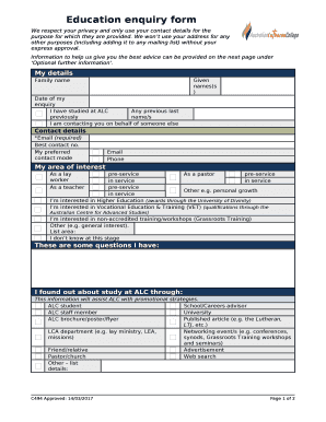 Education enquiry Doc Template | pdfFiller