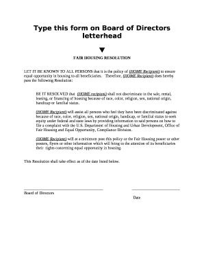 Type this on Board of Directors letterhead Doc Template | pdfFiller