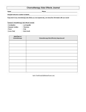 Fillable Online Chemotherapy Side Effects Journal Fax Email Print ...