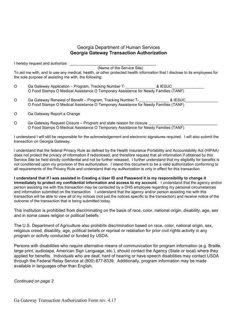 Fillable Online Georgia Gateway Transaction Authorization Fax Email ...