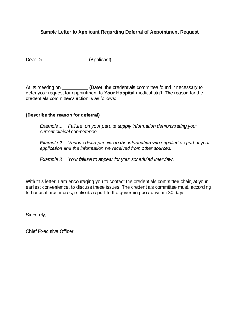 Sample Letter to Applicant Regarding Deferral of Appointment Request ...