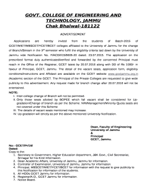 Admission - GCET, Jammu Doc Template | pdfFiller