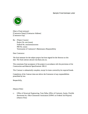 Sample Final Estimate Letter Doc Template | pdfFiller