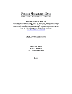Duration Estimate Template Doc Template | pdfFiller