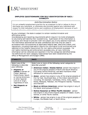 EMPLOYEE QUESTIONNAIRE FOR SELF-IDENTIFICATION OF RACE / ETHNICITY Doc ...