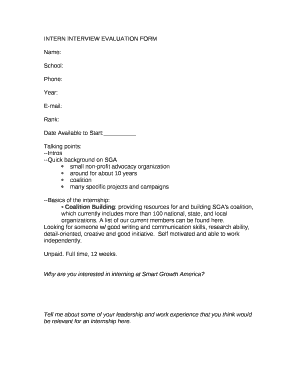 INTERN INTERVIEW EVALUATION Doc Template | pdfFiller