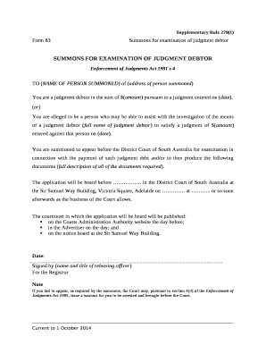 83Summons for examination of judgment debtor Doc Template | pdfFiller