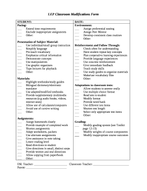 LEP Classroom Modifications - wvconnections k12 wv Doc Template | pdfFiller