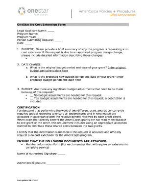 OneStar No Cost Extension Doc Template | pdfFiller