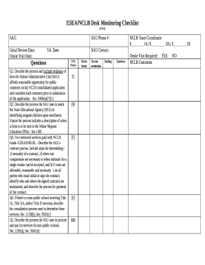 ESEA/NCLB Desk Monitoring Checklist Doc Template | pdfFiller