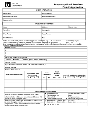 Temporary Food Premises Doc Template | pdfFiller