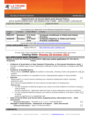 2014 SUPPLEMENTARY INATION - APPLICANT CHECKLIST Doc Template | pdfFiller