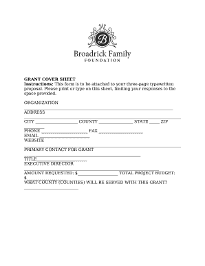GRANT COVER SHEET Doc Template | pdfFiller