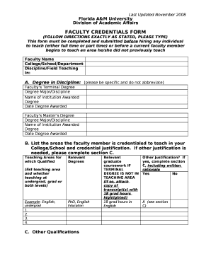 FACULTY CREDENTIALS Doc Template | pdfFiller
