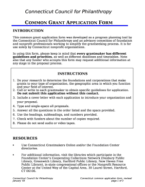 This common grant application was developed as a program planning tool by the Connecticut ...