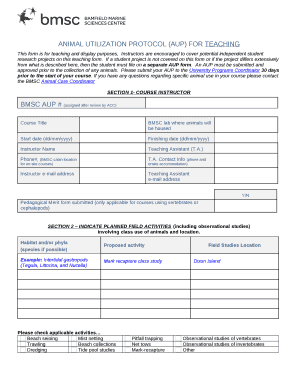ANIMAL UTILIZATION PROTOCOL (AUP) FOR TEACHING Doc Template | pdfFiller