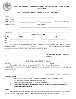 APPLICATION FOR CHANGE OF SUBJECT(S)/GROUP Doc Template | pdfFiller