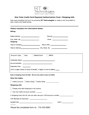 One Time Credit Card Payment Authorization / Shipping Info Doc Template ...
