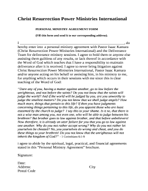 PERSONAL MINISTRY AGREEMENT Doc Template | pdfFiller