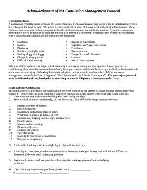 Acknowledgment of NA Concussion Management Protocol Doc Template ...