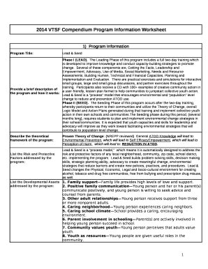 2014 VTSF Compendium Program Ination Worksheet Doc Template | pdfFiller