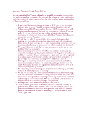 Volunteer Responsibilities & Code of Ethics Doc Template | pdfFiller