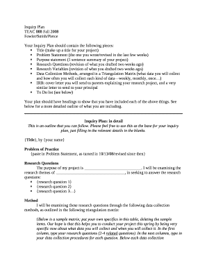 Inquiry Plan Doc Template | pdfFiller