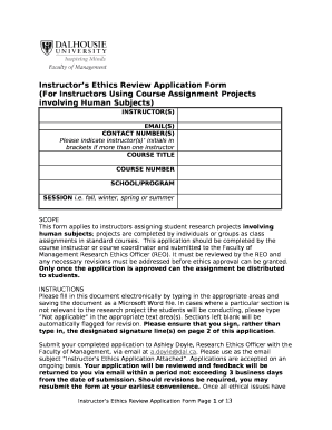 Instructors Ethics Review Application Doc Template | pdfFiller
