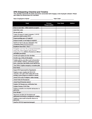 DPS Onboarding Checklist and Timeline Doc Template | pdfFiller