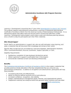Administrative Excellence (AE) Program Overview Doc Template | pdfFiller