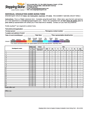 INDIVIDUAL GRADUATION GOWN SIZING Doc Template | pdfFiller