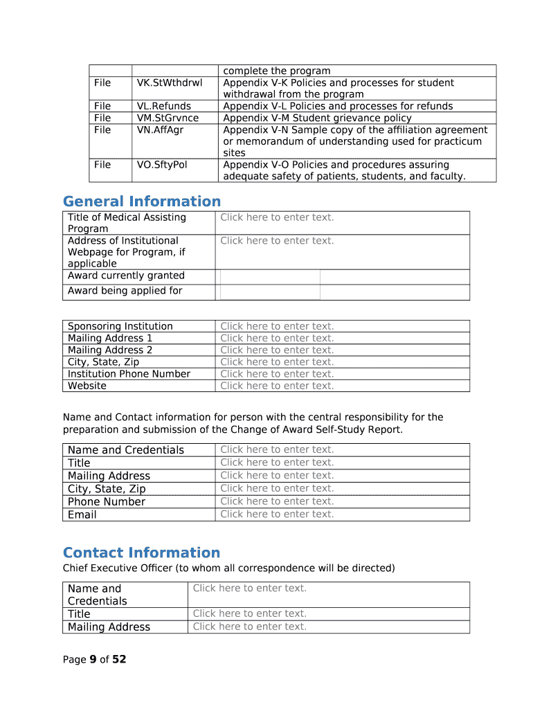 Change of Award Self-Study Report Doc Template | pdfFiller