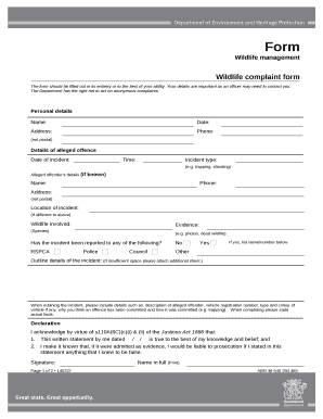 Wildlife complaint Doc Template | pdfFiller