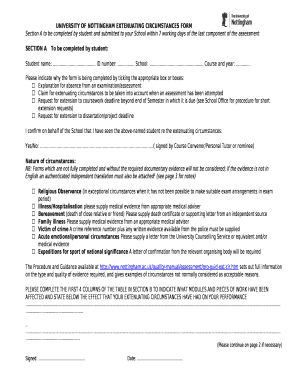 UNIVERSITY OF NOTTINGHAM EXTENUATING CIRCUMSTANCES Doc Template | pdfFiller
