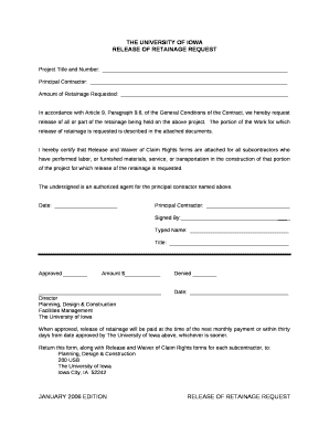 RELEASE OF RETAINAGE REQUEST Doc Template | pdfFiller